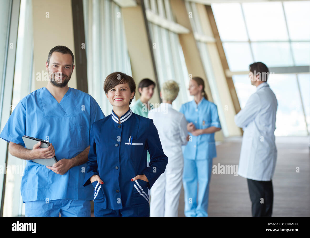 group of medical staff at hospital, doctors team standing together ...