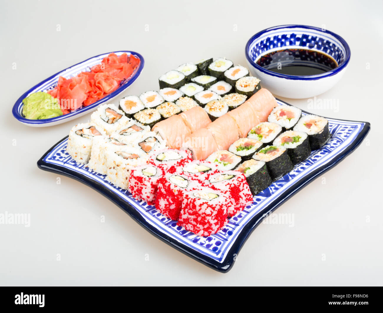 Sushi Set - Different Types of Maki Sushi and Nigiri Sushi Stock Photo ...