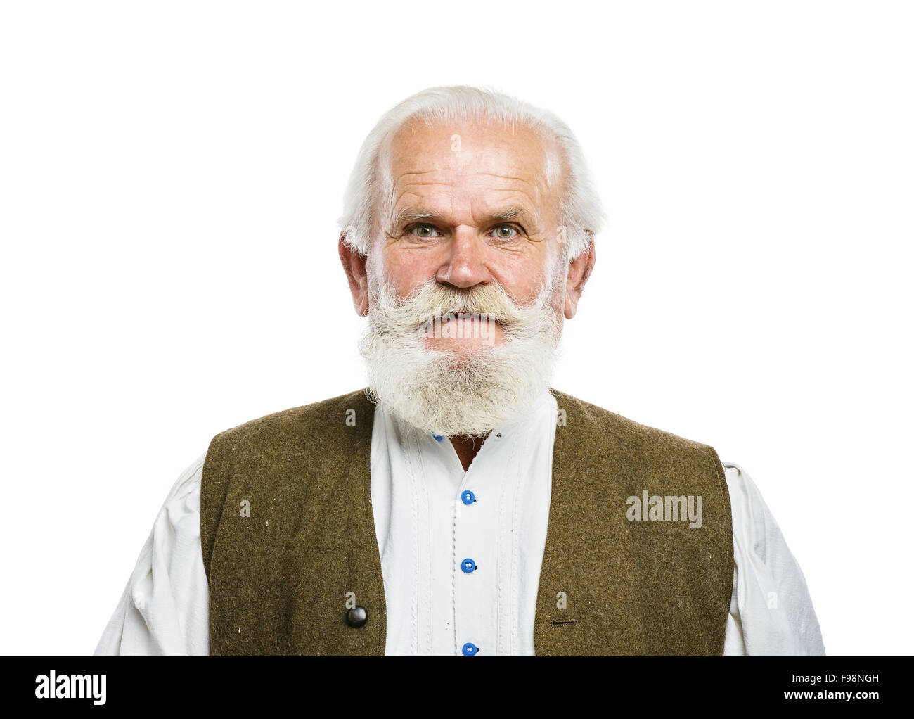 Portrait of old bearded man, posing in studio on white background Stock ...