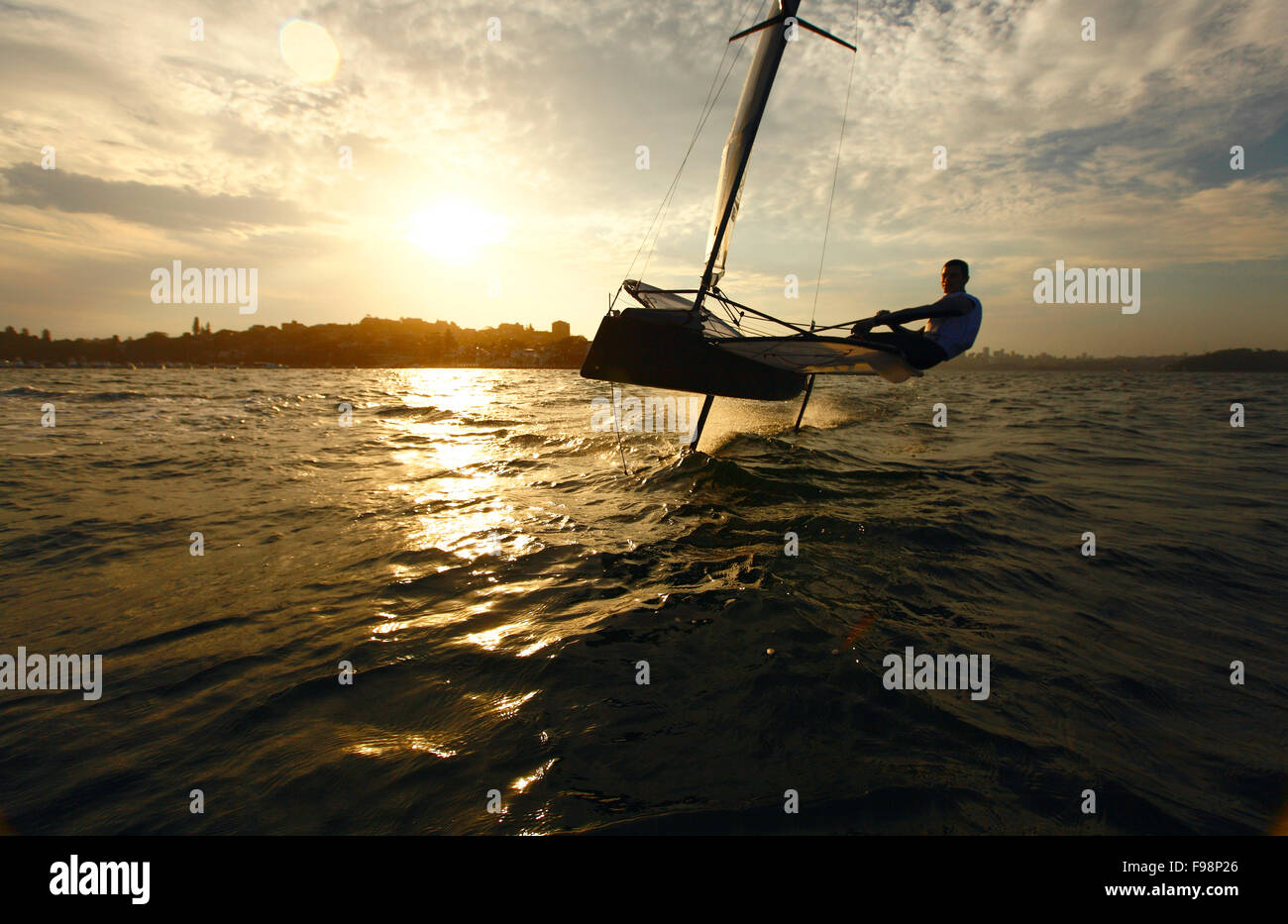 Scott Babbage in a training session on his Moth Mach 2 in Sydney ...