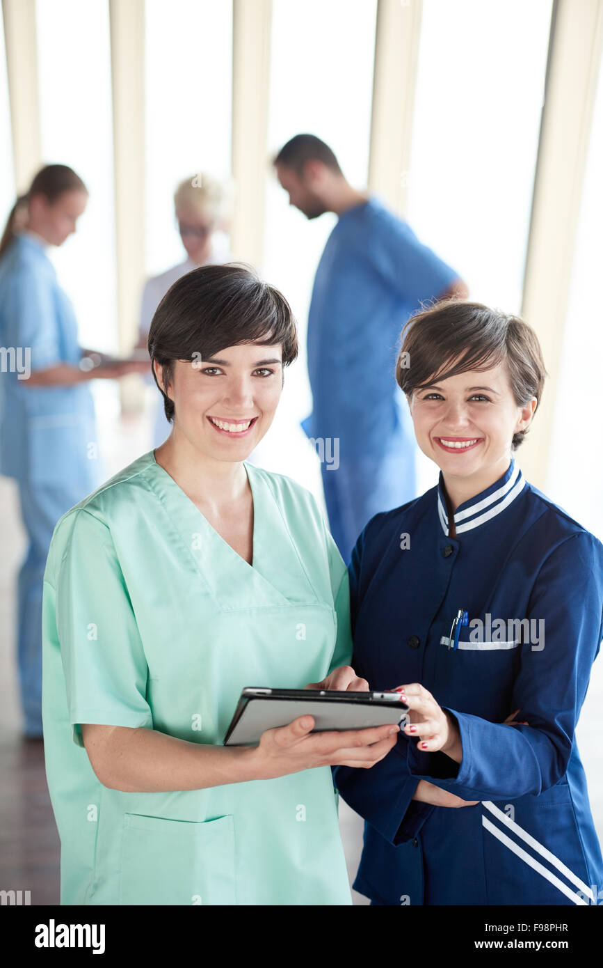 group of medical staff at hospital, doctors team standing together ...