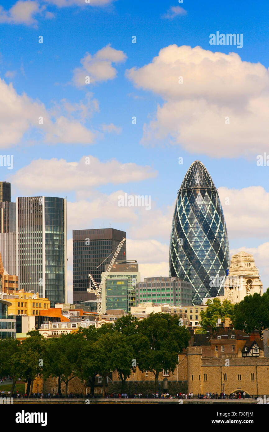 London Skyline showing The Gherkin and London Tower Stock Photo - Alamy