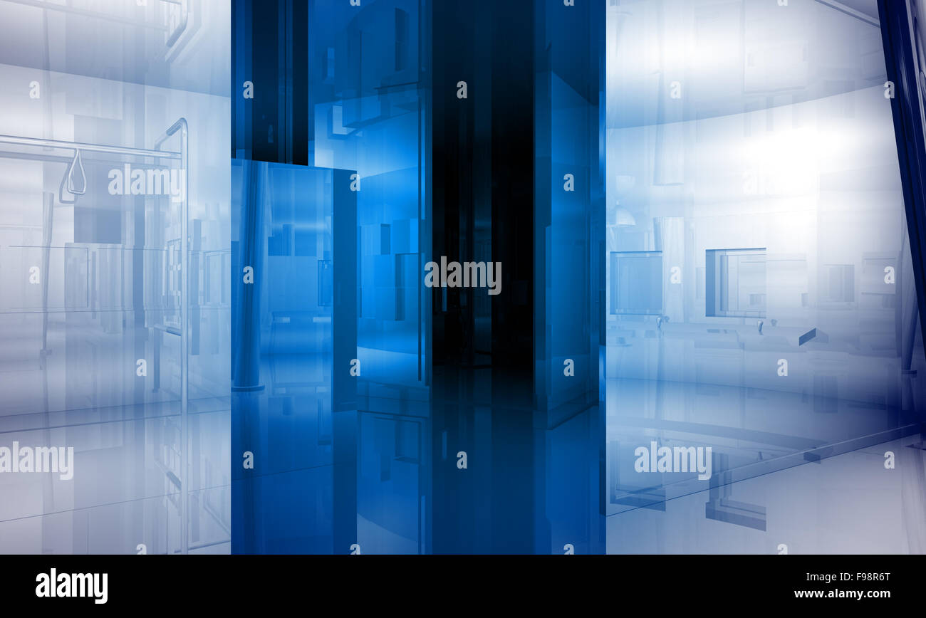 Indoor building. Office space with blue light effects Stock Photo - Alamy