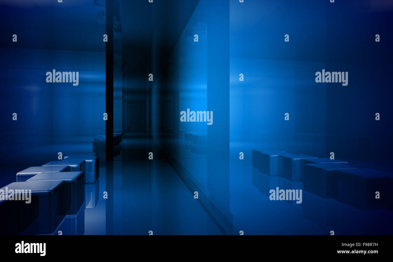 Indoor building. Office space with blue light effects Stock Photo - Alamy