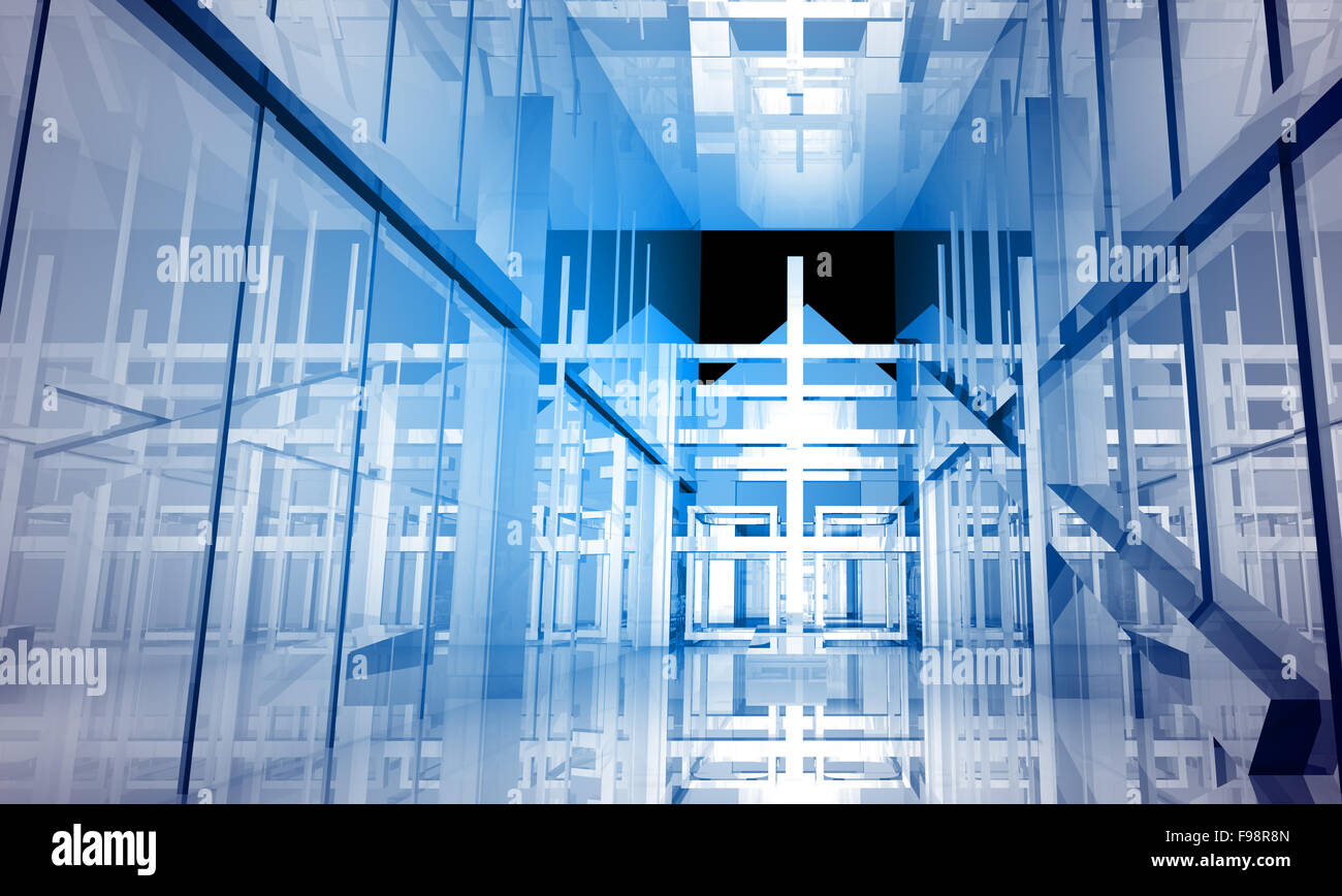 Indoor building. Office space with blue light effects Stock Photo - Alamy