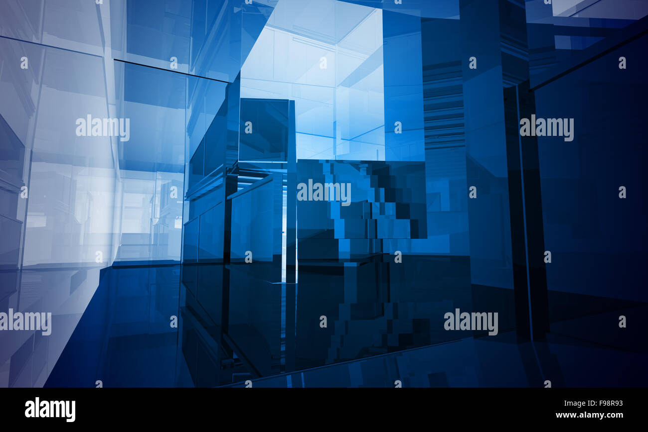 Indoor building. Office space with blue light effects Stock Photo - Alamy