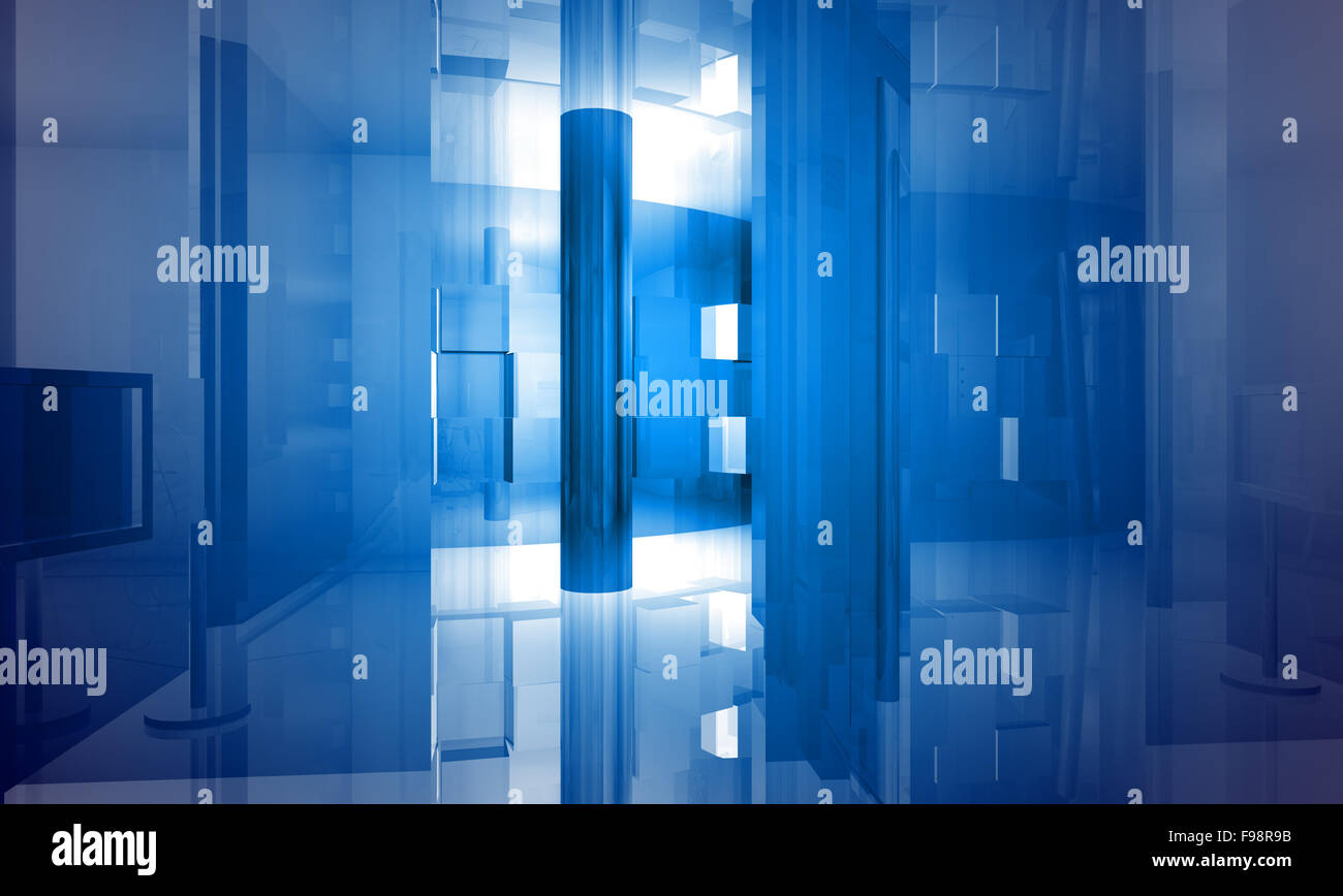 Indoor building. Office space with blue light effects Stock Photo - Alamy