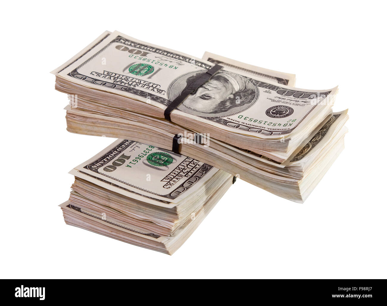 bundles of US dollars bank notes. Isolated on white background Stock ...