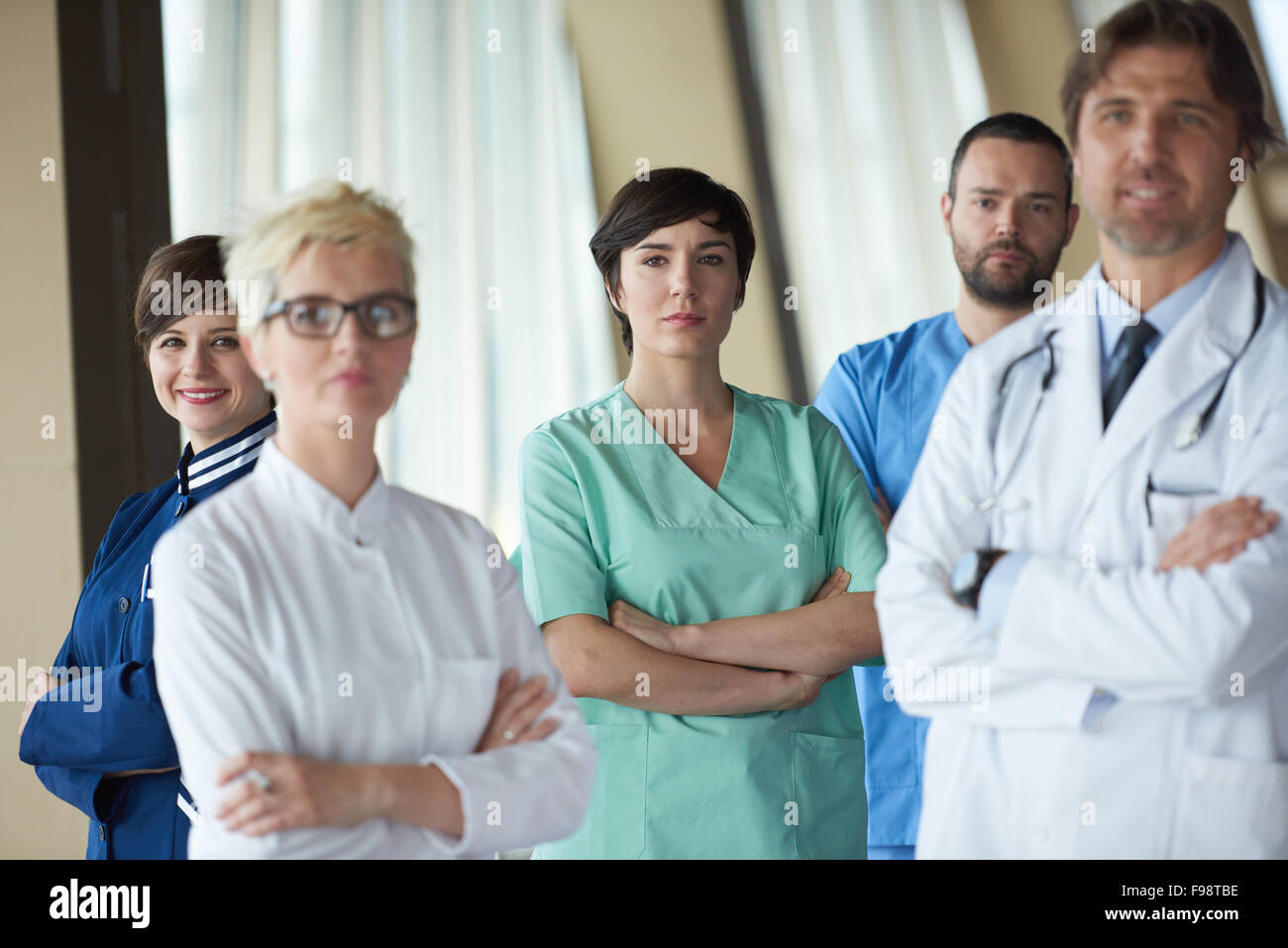 group of medical staff at hospital, doctors team standing together ...