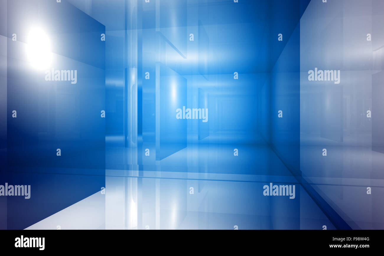 Indoor building. Office space with blue light effects Stock Photo - Alamy