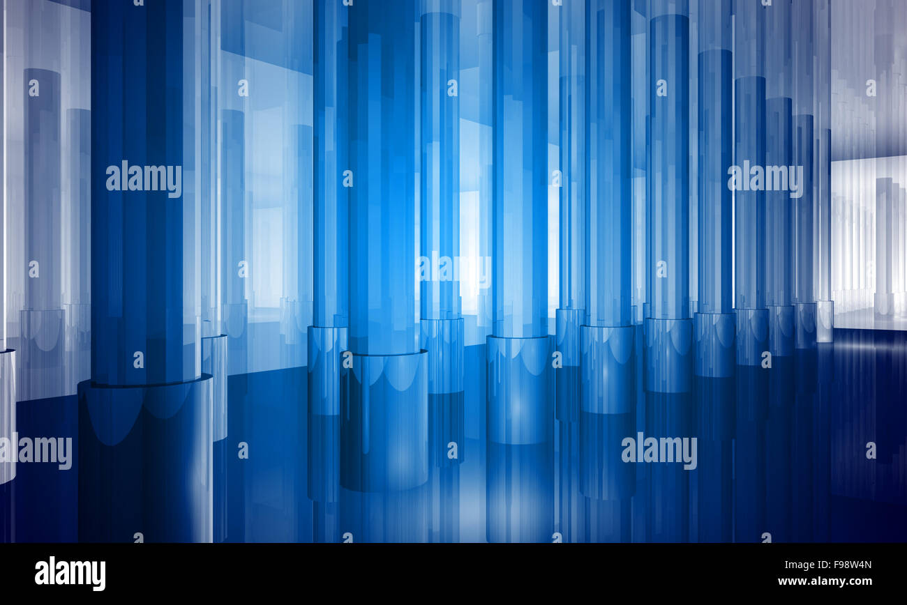 Indoor building. Office space with blue light effects Stock Photo - Alamy