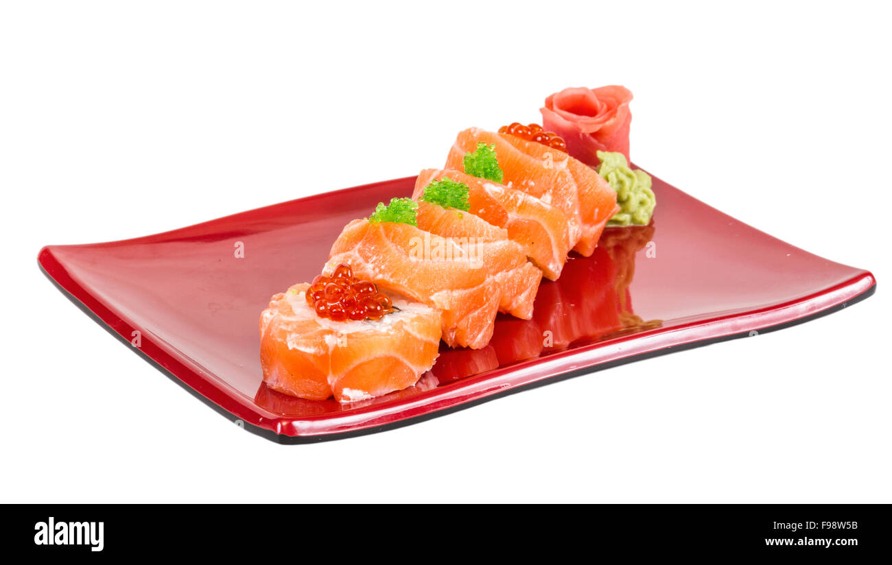 Japanese sushi traditional japanese food.Roll made of salmon, red ...