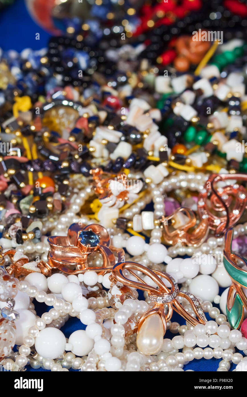 Close up of many differently jewellery background Stock Photo - Alamy