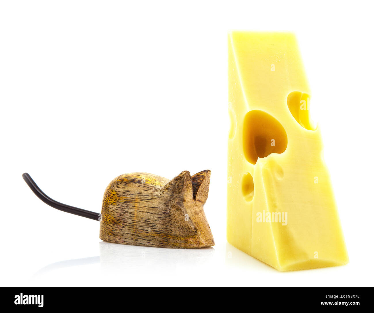 Wooden Mouse with cheese isolated on white background Stock Photo - Alamy