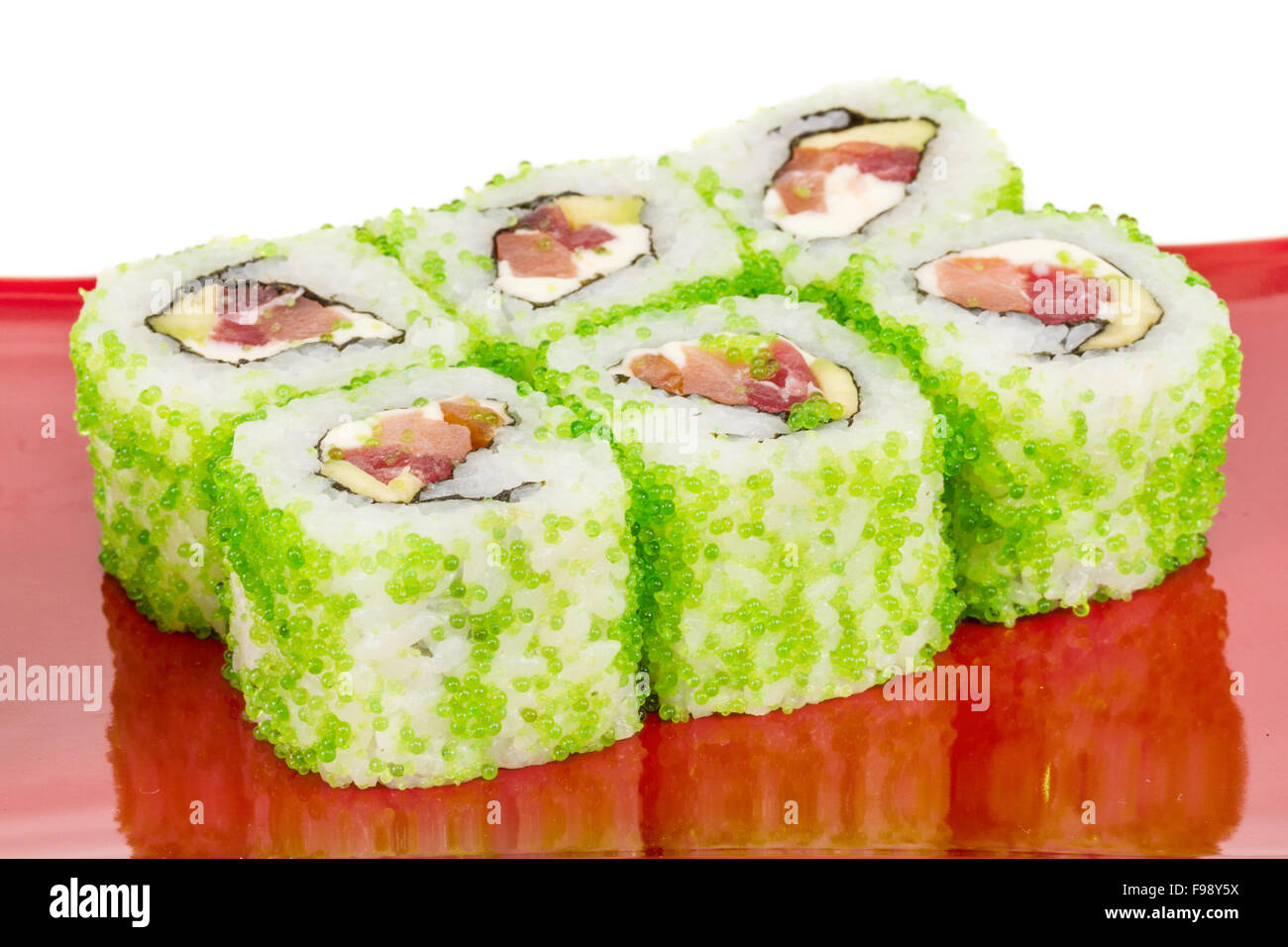 Tobiko Spicy Maki Sushi - Hot Roll with various type of Tobiko (flying ...