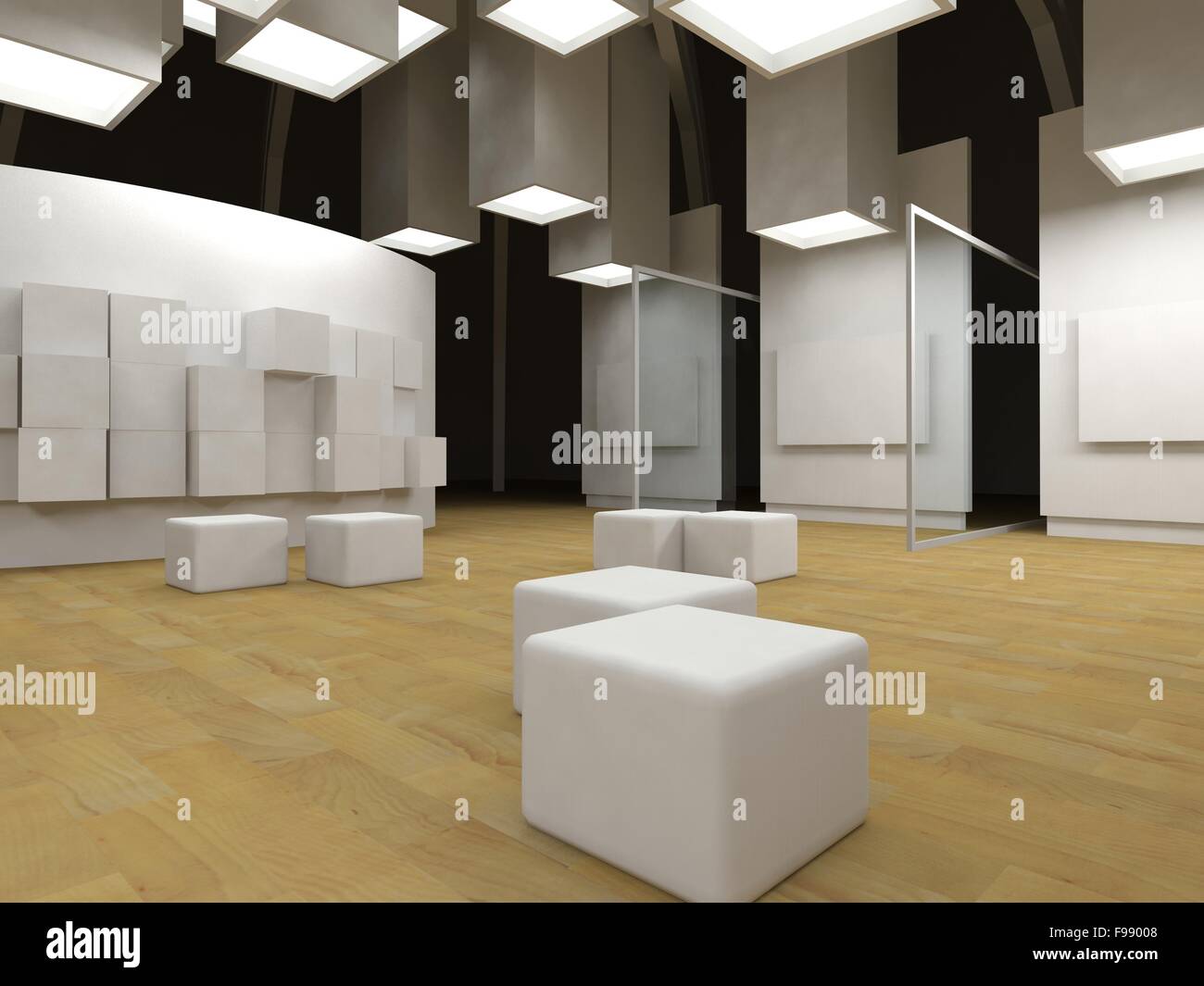Art gallery with blank frames, modern building, conceptual archi Stock ...