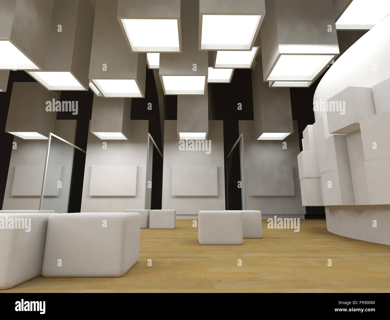 Art gallery with blank frames, modern building, conceptual archi Stock ...