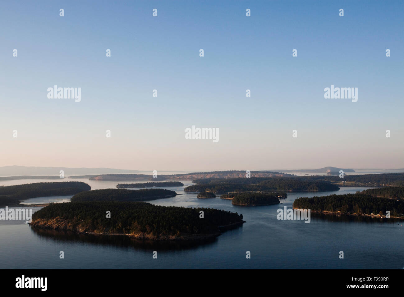 Aerial views of the many islands off the coast of Washington State at ...