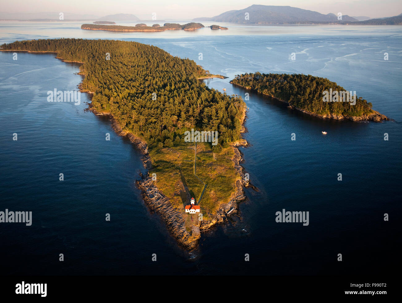 Aerial views of the many islands off the coast of Washington State at ...