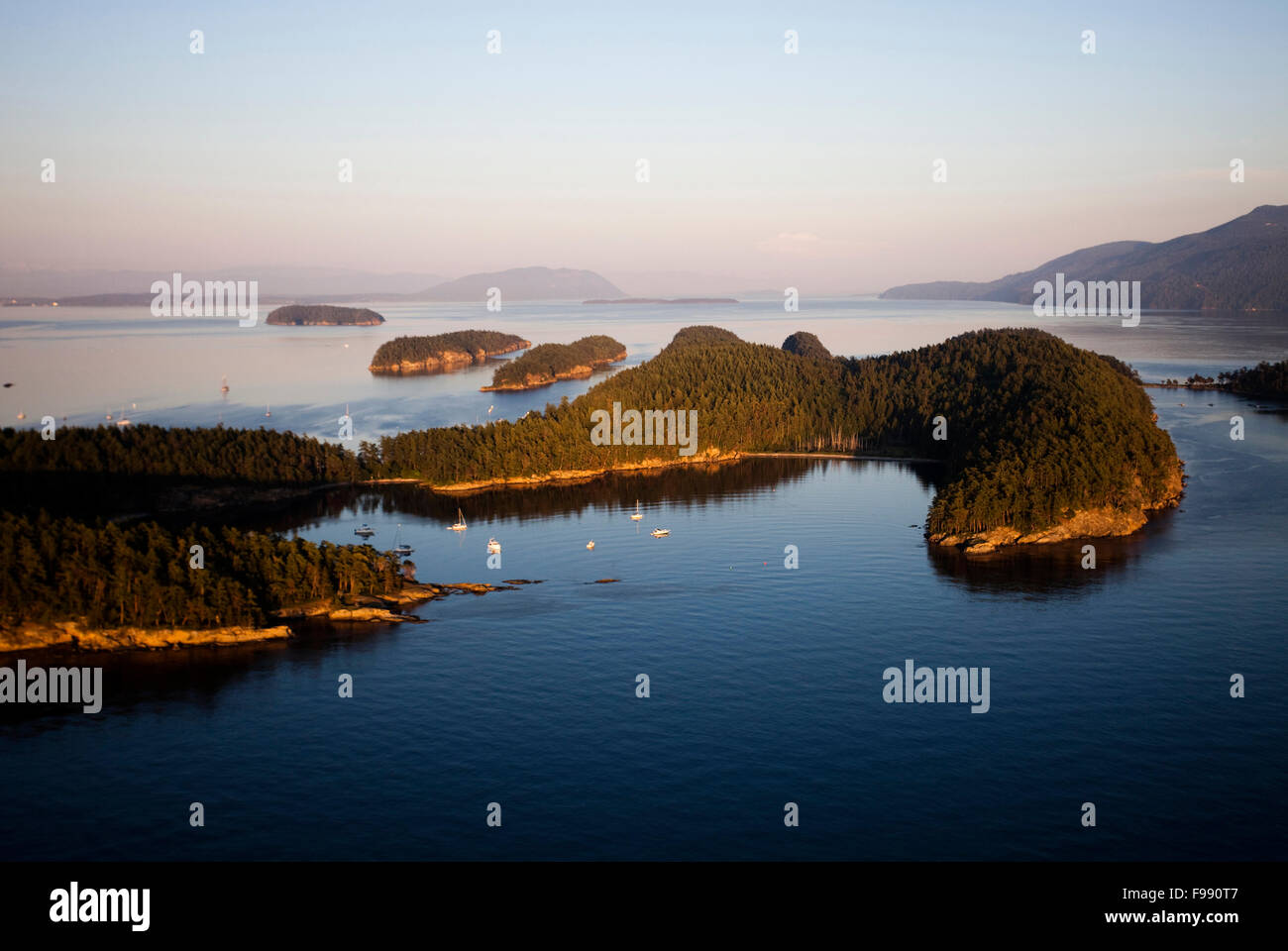 Aerial views of the many islands off the coast of Washington State at ...