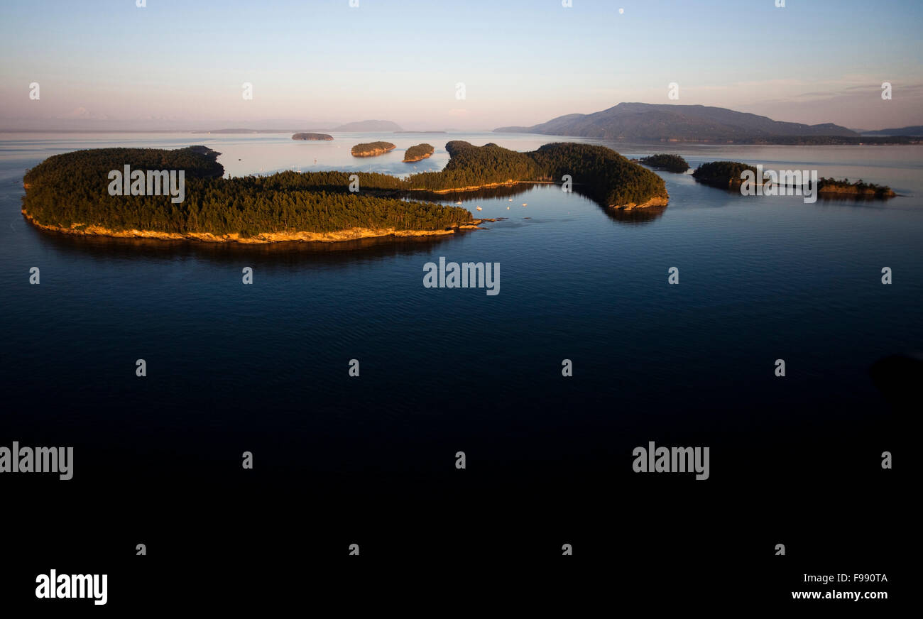 Aerial views of the many islands off the coast of Washington State at ...