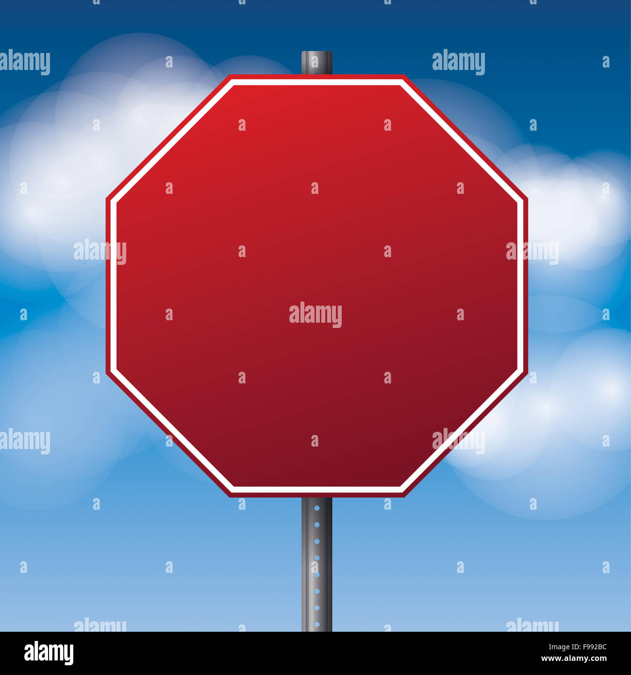 A realistic red road stop sign over a blue clouded sky illustration ...