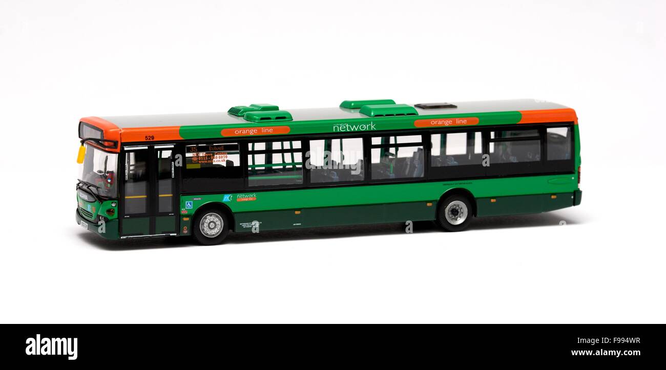 A scale model of a scania Omnicity single decker bus in Nottingham city ...