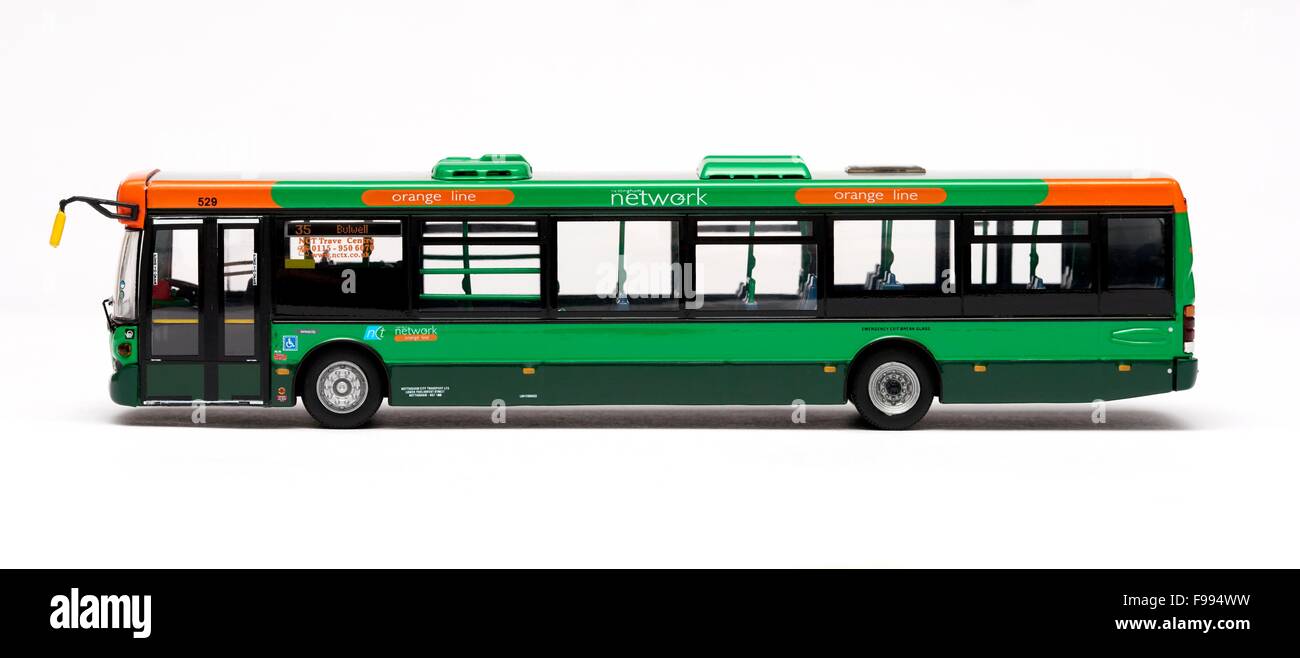 A scale model of a scania Omnicity single decker bus in Nottingham city ...