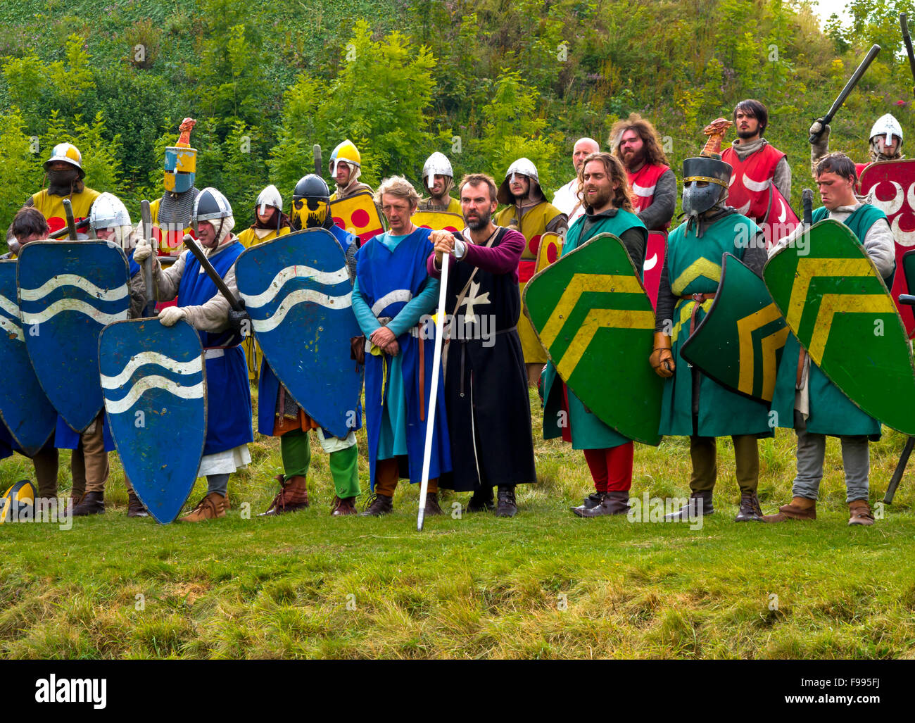 Historical reenactment with knights Carisbrooke Castle a motte and ...