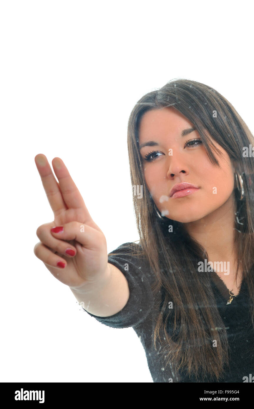 woman hand screen isolated one hand finger Stock Photo - Alamy