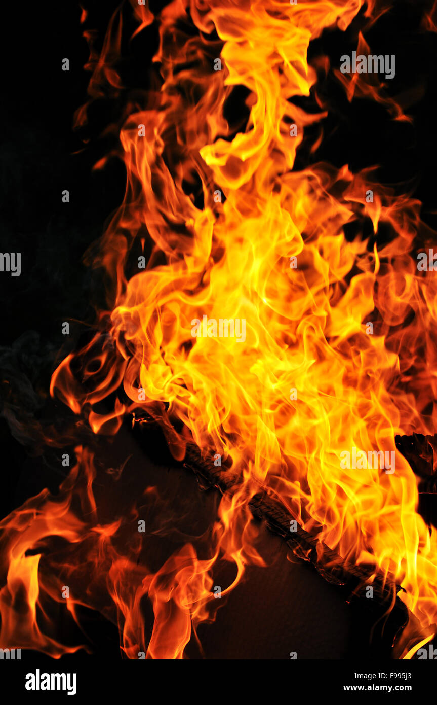 wild fire flames burn hot with black background Stock Photo - Alamy