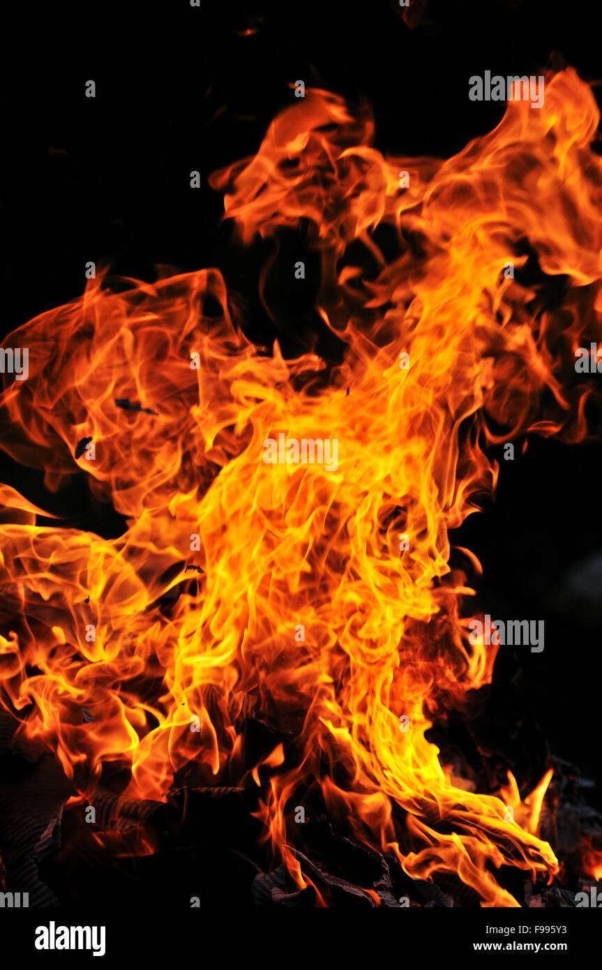 wild fire flames burn hot with black background Stock Photo - Alamy