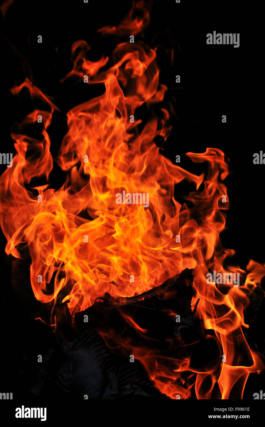 wild fire flames burn hot with black background Stock Photo - Alamy