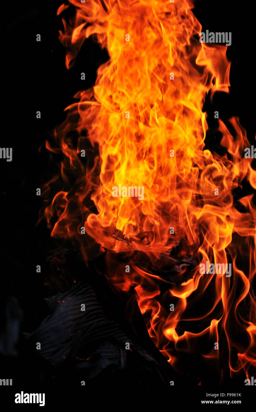 wild fire flames burn hot with black background Stock Photo - Alamy