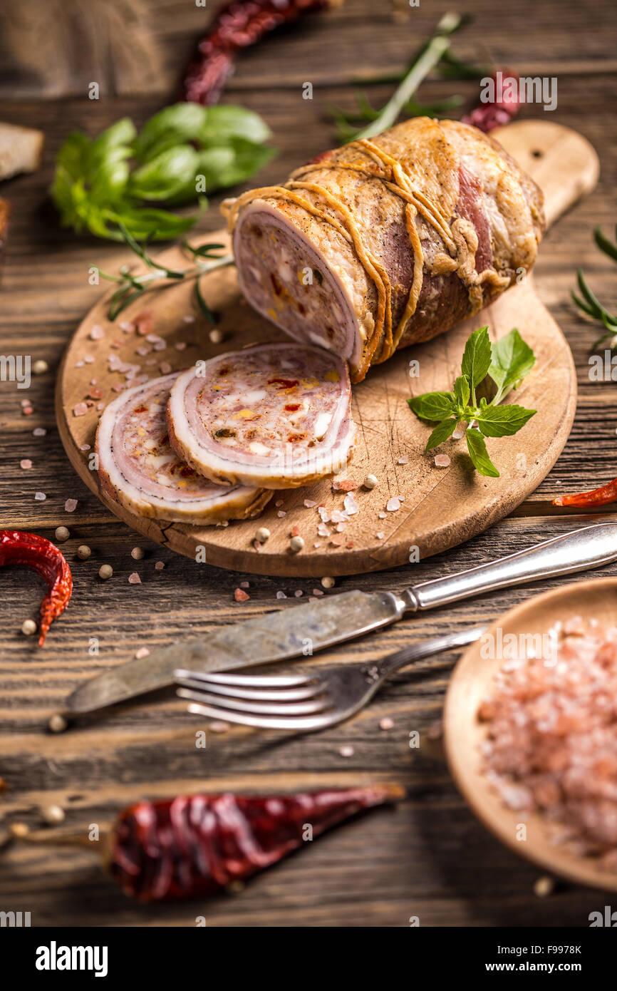 Pork roulade stuffed with minced meat and eggs Stock Photo - Alamy