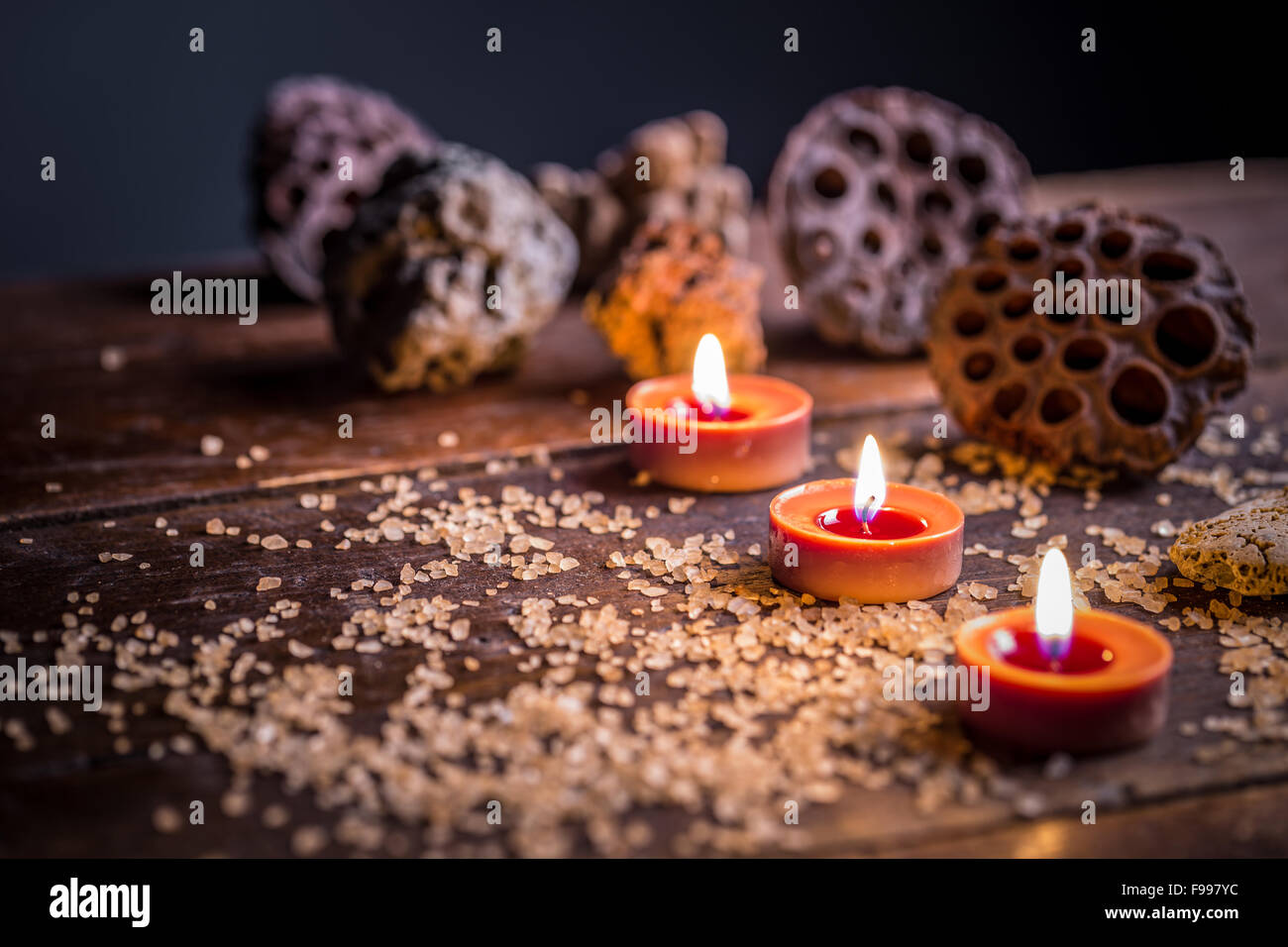Tranquil spa relaxation setting with candles Stock Photo - Alamy