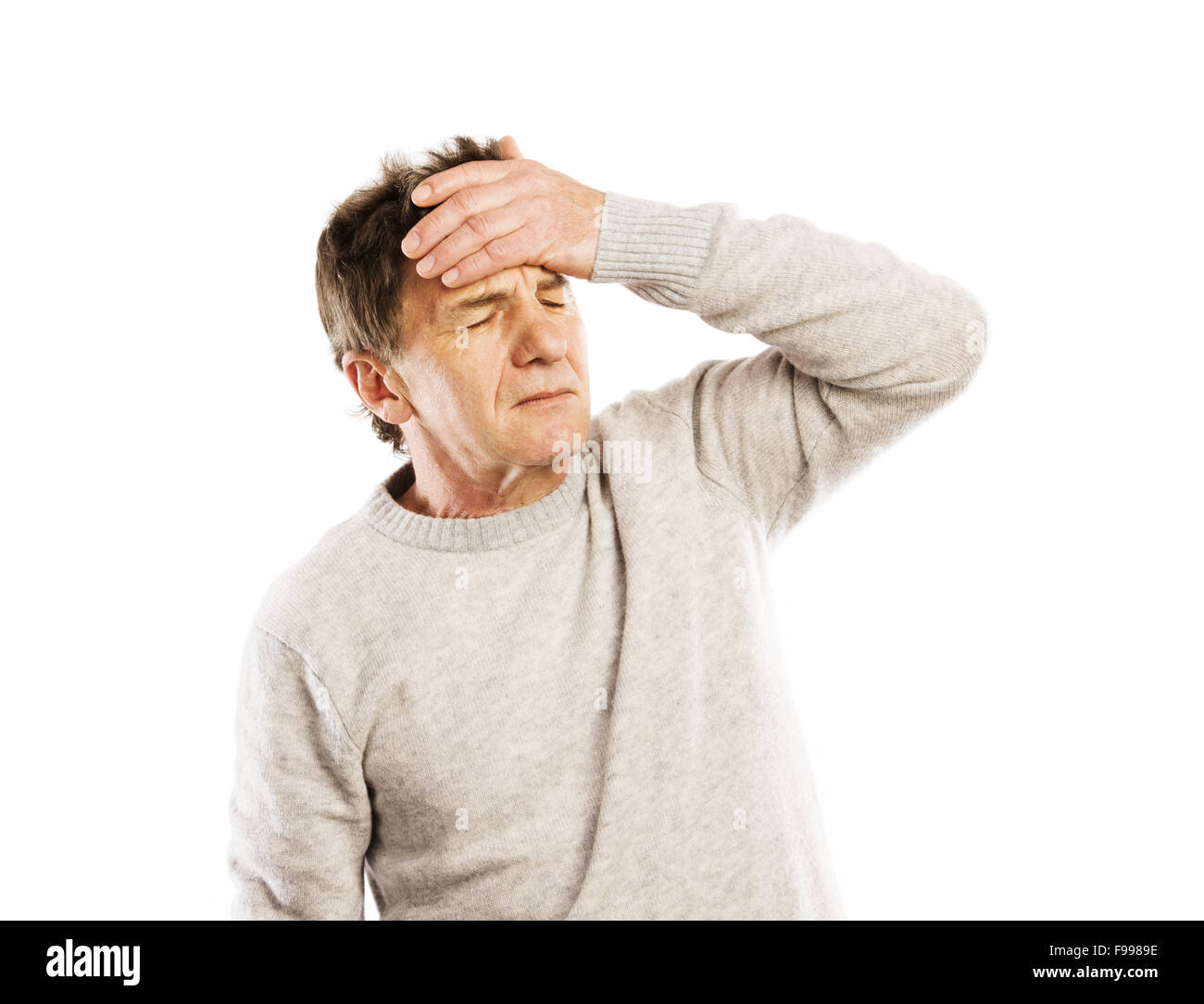 Senior man has headache, isolated on white background Stock Photo - Alamy