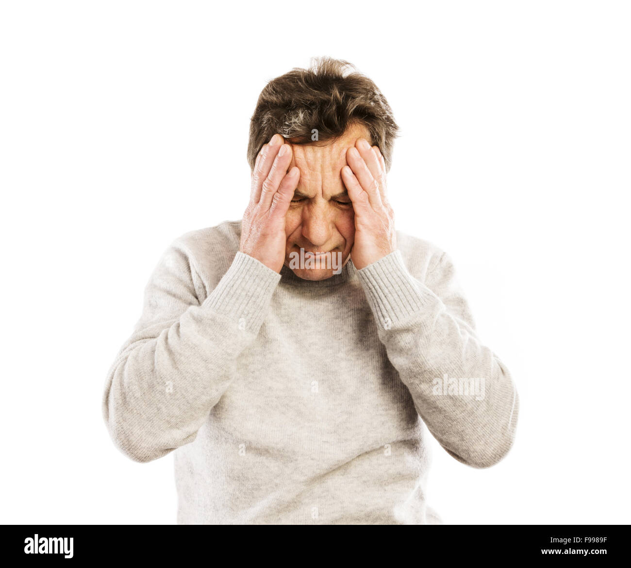 Senior man has headache, isolated on white background Stock Photo - Alamy