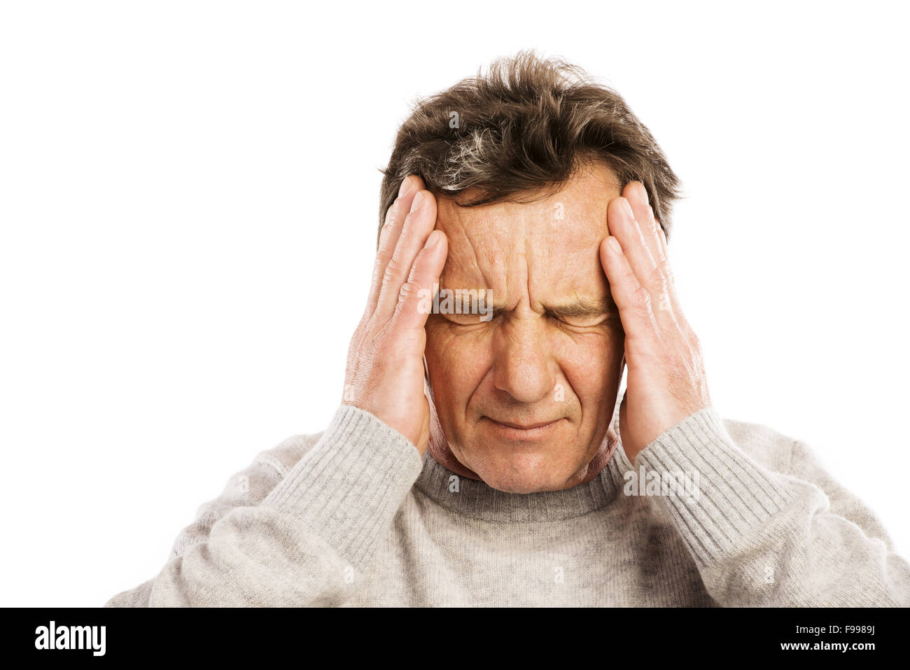 Senior man has headache, isolated on white background Stock Photo - Alamy