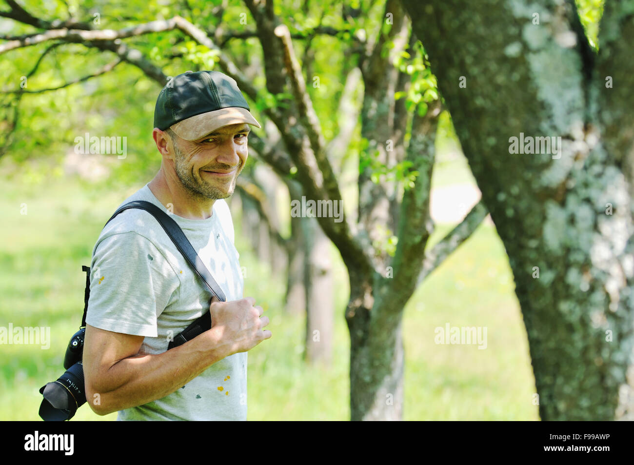 man outdoor in nature walking have relaxation and recreation Stock ...