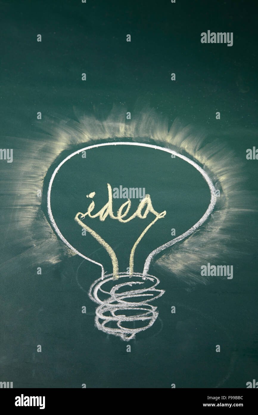 idea light bulb drawn with chalk on a blackboard Stock Photo - Alamy