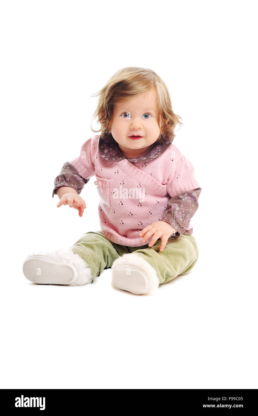 one happy baby child isolated on white background Stock Photo - Alamy
