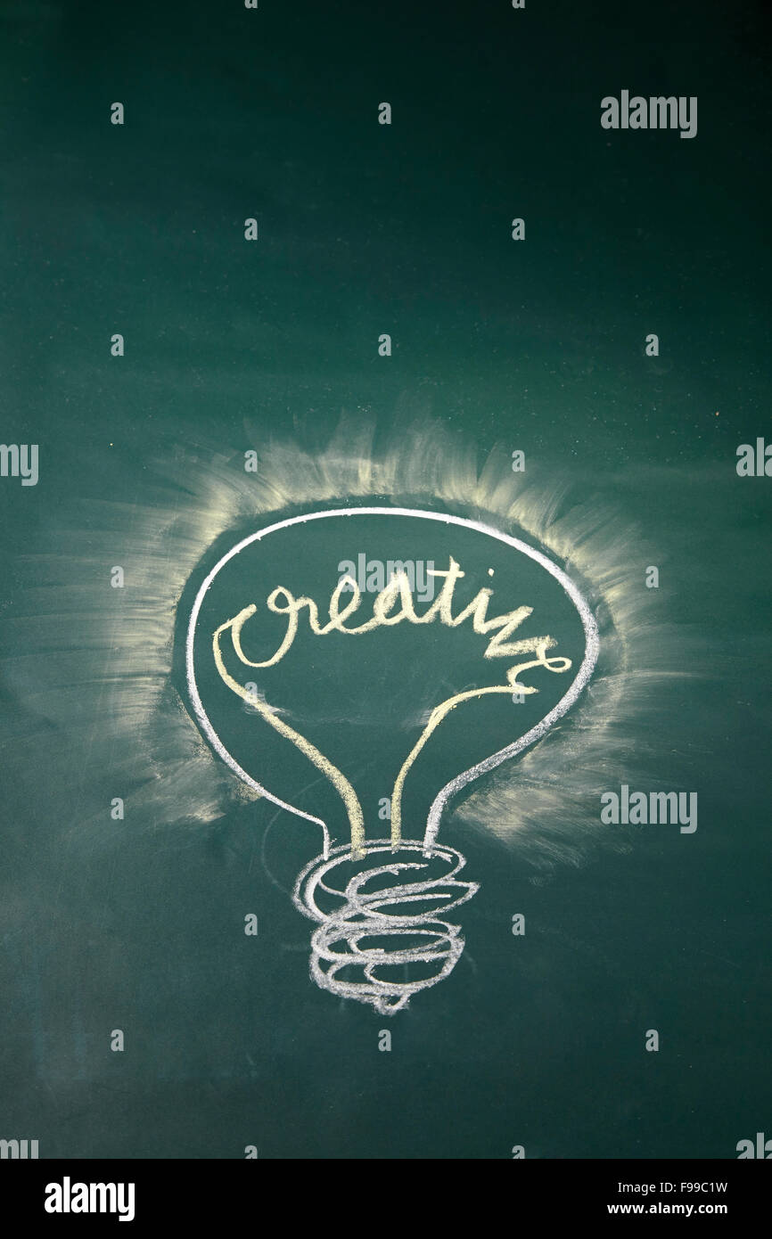 drawing-creative light bulb on blackboard Stock Photo - Alamy