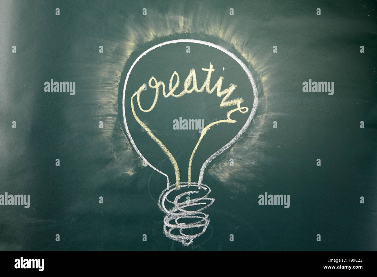 drawing-creative light bulb on blackboard Stock Photo - Alamy