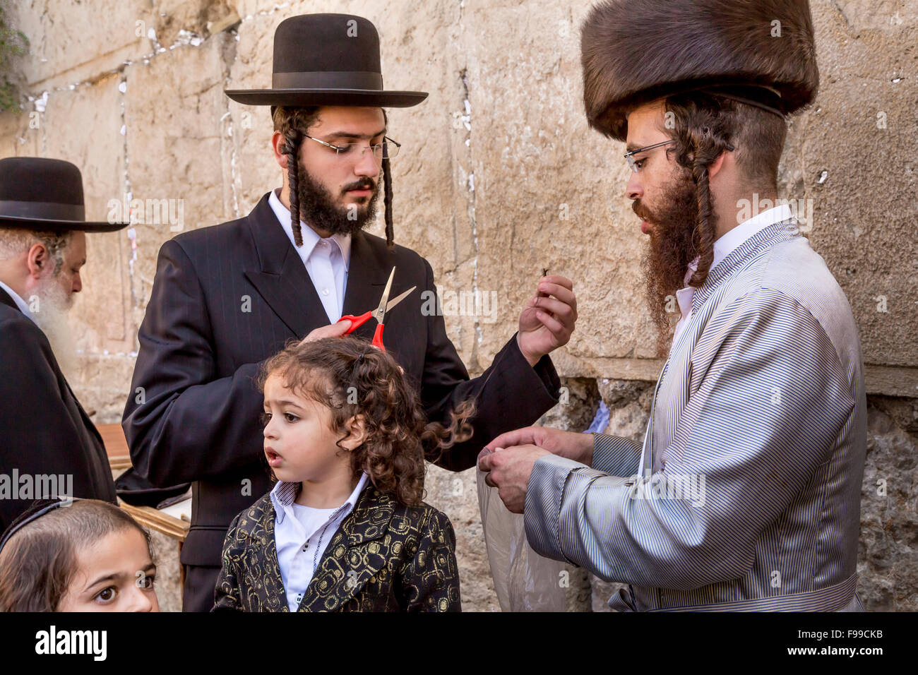 An Orthodox Jewish Upsherin ceremony at the Western Wall in Jerusalem ...