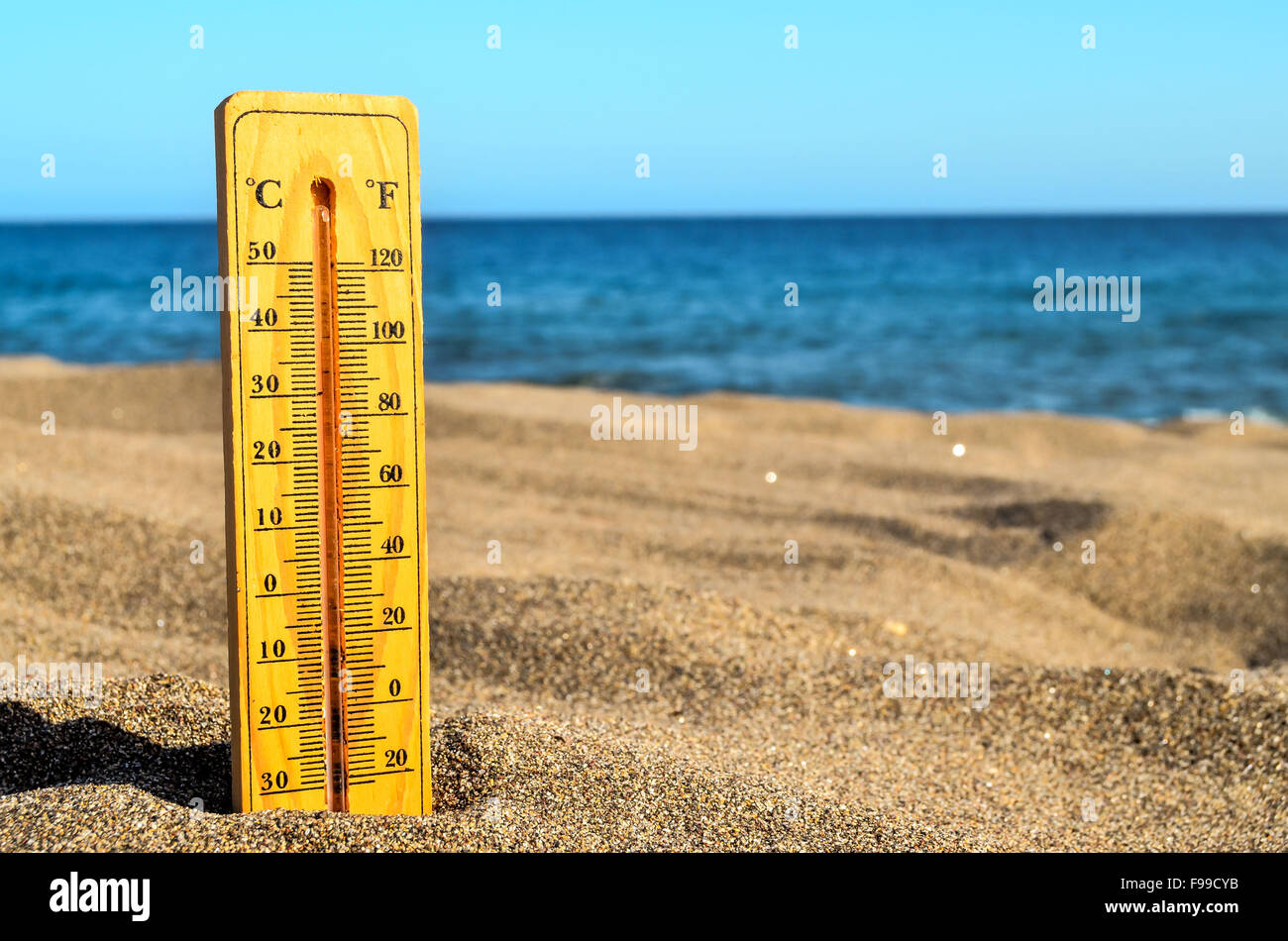 Thermometer on the Sand Beach Stock Photo - Alamy