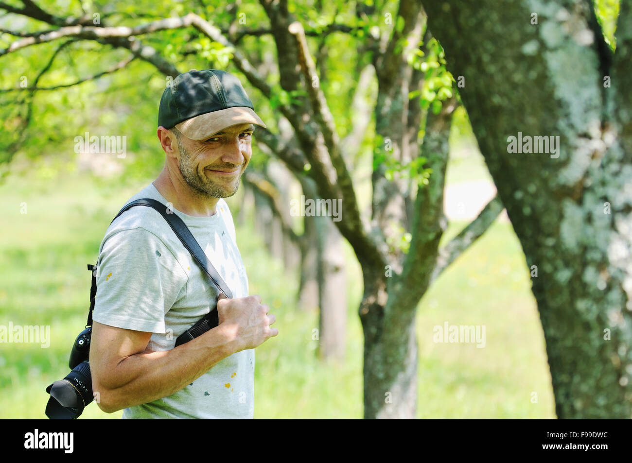 man outdoor in nature walking have relaxation and recreation Stock ...