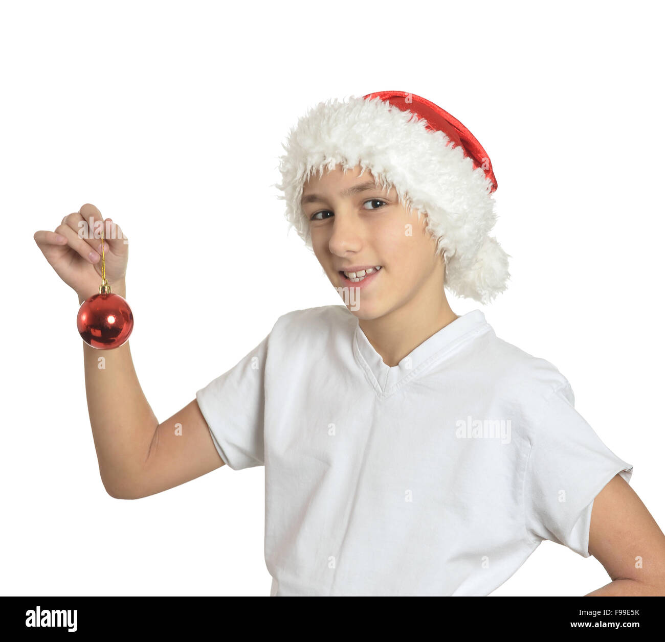 Boy in Santa hat Stock Photo - Alamy