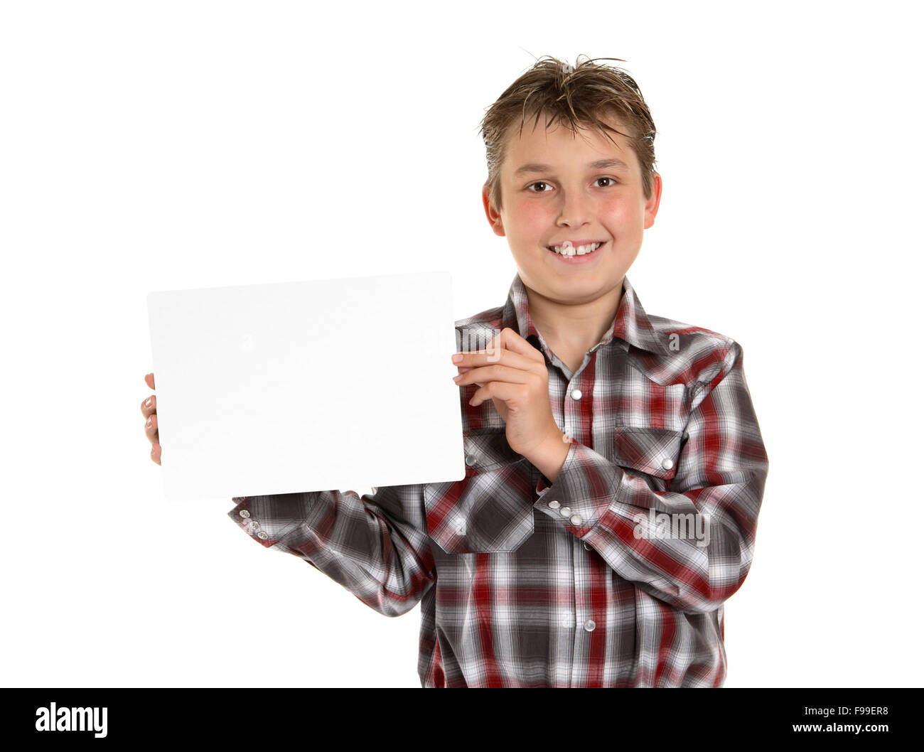 Boy holding your sign award or message Stock Photo - Alamy