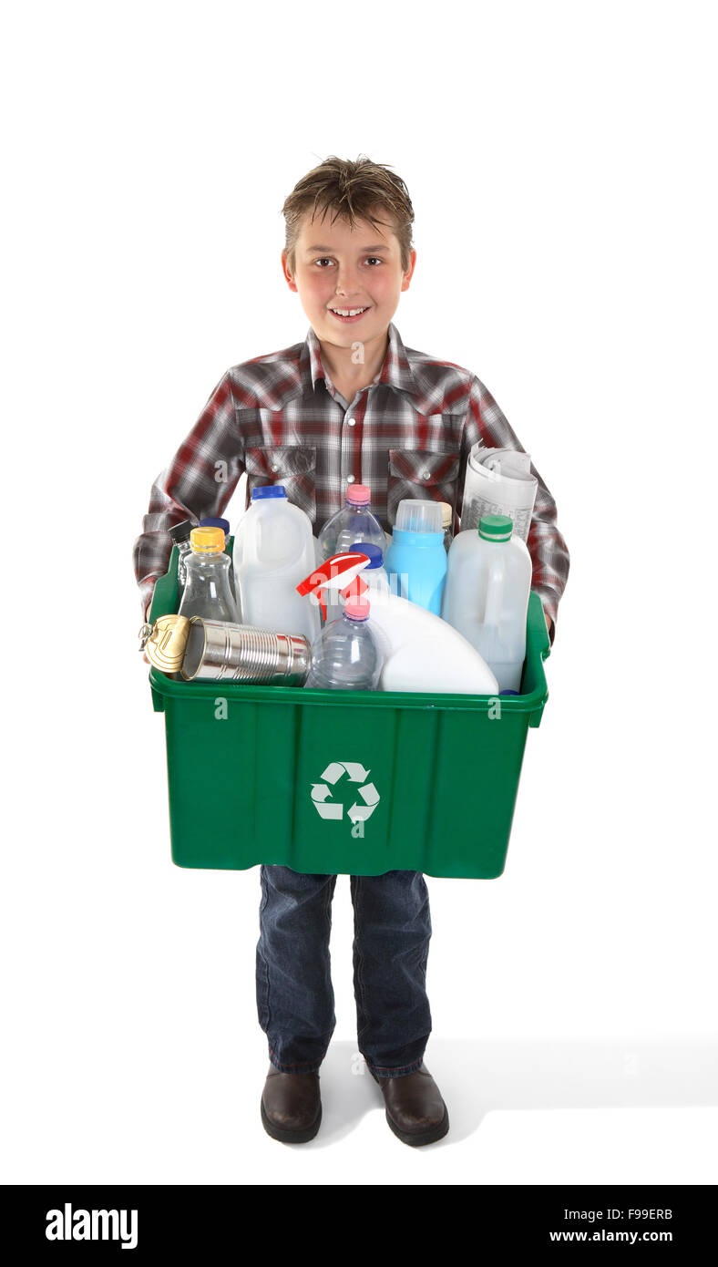 Boy carrying recycling bin hi-res stock photography and images - Alamy